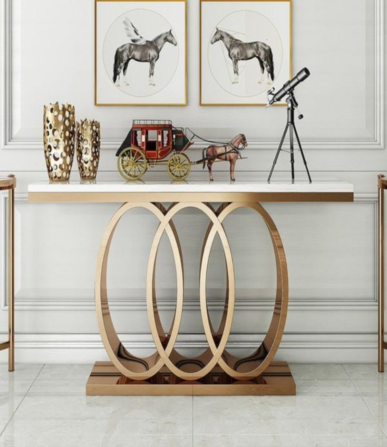 Modern Luxury Olympic Base Console Table With Marble Top & Stainless S